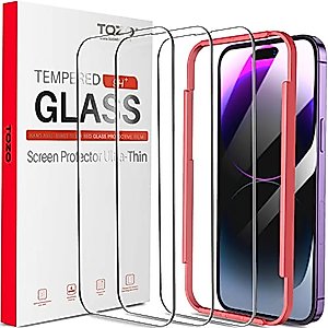 TOZO Compatible for iPhone 14 Pro Screen Protector 6.1 inch 3 Pack Premium Tempered Glass 0.26mm 9H Hardness 2.5D Film Easy Install 6.1 inch