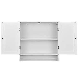 HPW Wall Mounted Bathroom Storage Cabinet Medicine Cabinet Storage Cupboard with Towel Bar Adjustable Inner Shelf Ample Storage Space for Storing Bathroom Essentials Toiletries Cosmetics Medicines