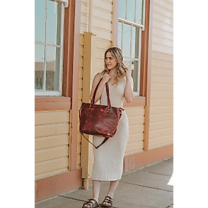 S-ZONE Vintage Genuine Leather Shoulder Laptop Bag Work Totes for Women Purse Handbag with Back Zipper Pocket