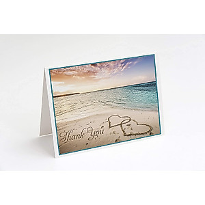 Beach Thank You Cards Folding Thank You Notes Sand Drawing Hearts of Love Sunset Sunrise Ocean Horizon Seaside Bridal Shower Baby Sprinkle Birthday Party Gratitude Stationary Thanks (24 count)