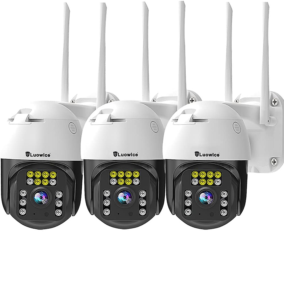 Luowice PTZ Security Camera Outdoor 5MP FHD WiFi IP Camera with Human Detection, Auto Tracking, Color Night Vision, Pan and Tilt, Two Way Talk, Floodlight and Siren, Waterproof (3 Pack)