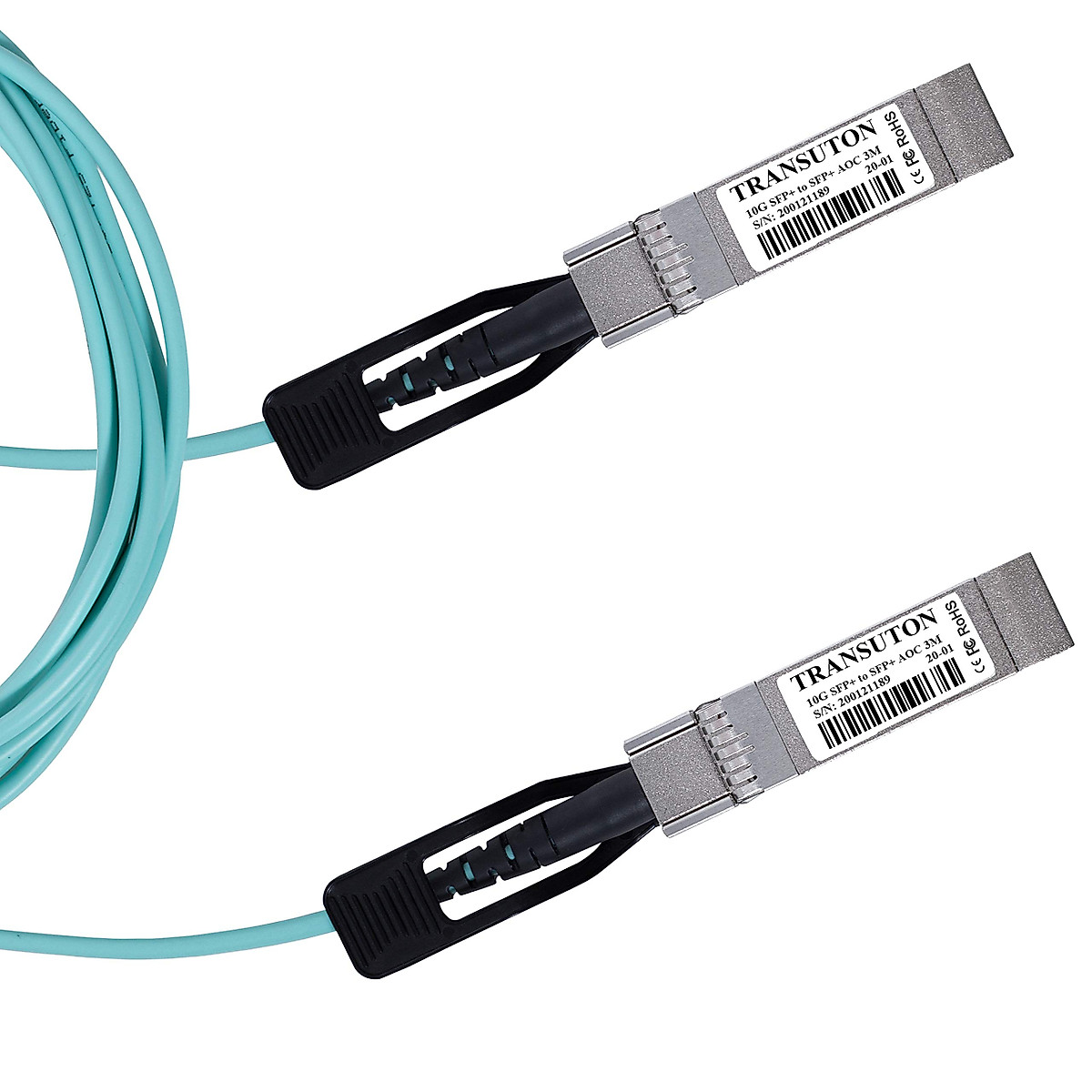 Transuton 10G SFP+ AOC Cable | 10 GBASE SFP+ to SFP+ Active Optical Fiber Compatible with Cisco SFP-10G-AOC-30M, D-Link, Supermicro, Mikrotik, ZTE Devices, 30M/98ft