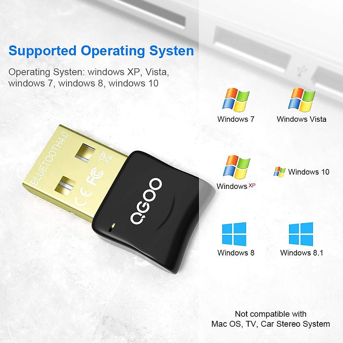 USB Bluetooth Dongle, QGOO Bluetooth 4.0 Adapter Bluetooth Receiver for PC Laptop Desktop Keyboard Mouse Headset Speaker Smartphone Tablet Compatible with Windows 11/10/8.1/8/7/XP/Vista/XP