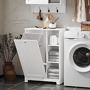 Haotian Bathroom Laundry Cabinet with Tilt-out Hamper, White BZR105-W