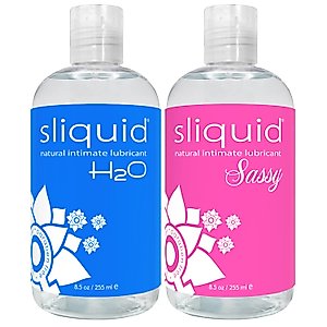 Sliquid Naturals Water-Based Lube for Women/Men/Couples - Sliquid H2O 8.5 Oz and Sliquid Sassy 8.5 Oz Personal Lubricant Set, Non-Staining, Unscented, Unflavored (2 Piece Set)