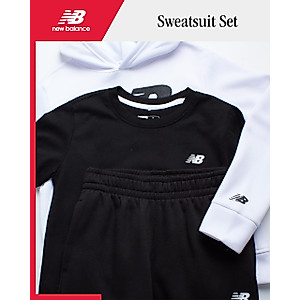 New Balance Boys' Sweatsuit Set - 3 Piece Short Sleeve T-Shirt, Fleece Hoodie Sweatshirt, and Sweatpants (8-12), Size 8, White Black