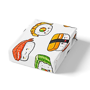Sushi Pattern Bedding Set Twin Size Cute Bed Set for Girls Teens Bedroom Decor Kids Cartoon Japanese Style Fitted Sheet Soft Microfiber Kawaii Bed Cover (1 Fitted Sheet + 1 Pillow Case)