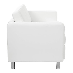 Office Star Pacific Loveseat with Padded Box Spring Seats and Silver Finish Legs, Dillon Snow Faux Leather