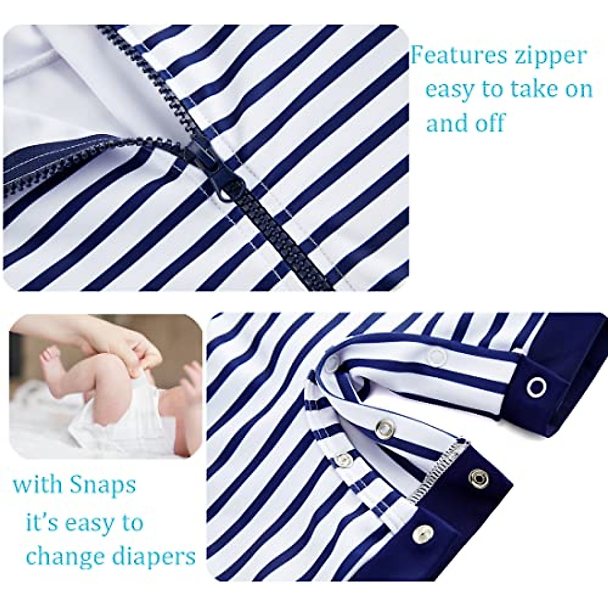 Baby Swimsuit Boy One Piece Rashguard with Hat UPF 50+ Sun Protection ，Blue Stripes,6-9 Months