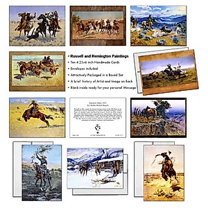 Epic Greeting Cards 12 Charles M. Russell, and Frederick Remington Assorted Vintage Western Cowboy WESTERN Art Thank You Notecards in a Boxed Set