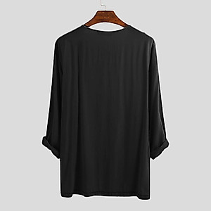 Men's Soft Thumb Hole Lace Up Long Sleeve T-Shirt Black