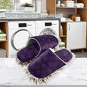 FLildon Microfiber Cleaning Slippers Mardi Gras Dark Print Washable Mop Shoes Slipper for Men/Women House Floor Dust Cleaner, Size L
