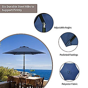 HYD-Parts 7.5FT Patio Umbrella Outdoor Table Umbrella,Market Umbrella with Push Button Tilt and Crank for Garden, Lawn, Deck, Backyard & Pool (Navy Blue)