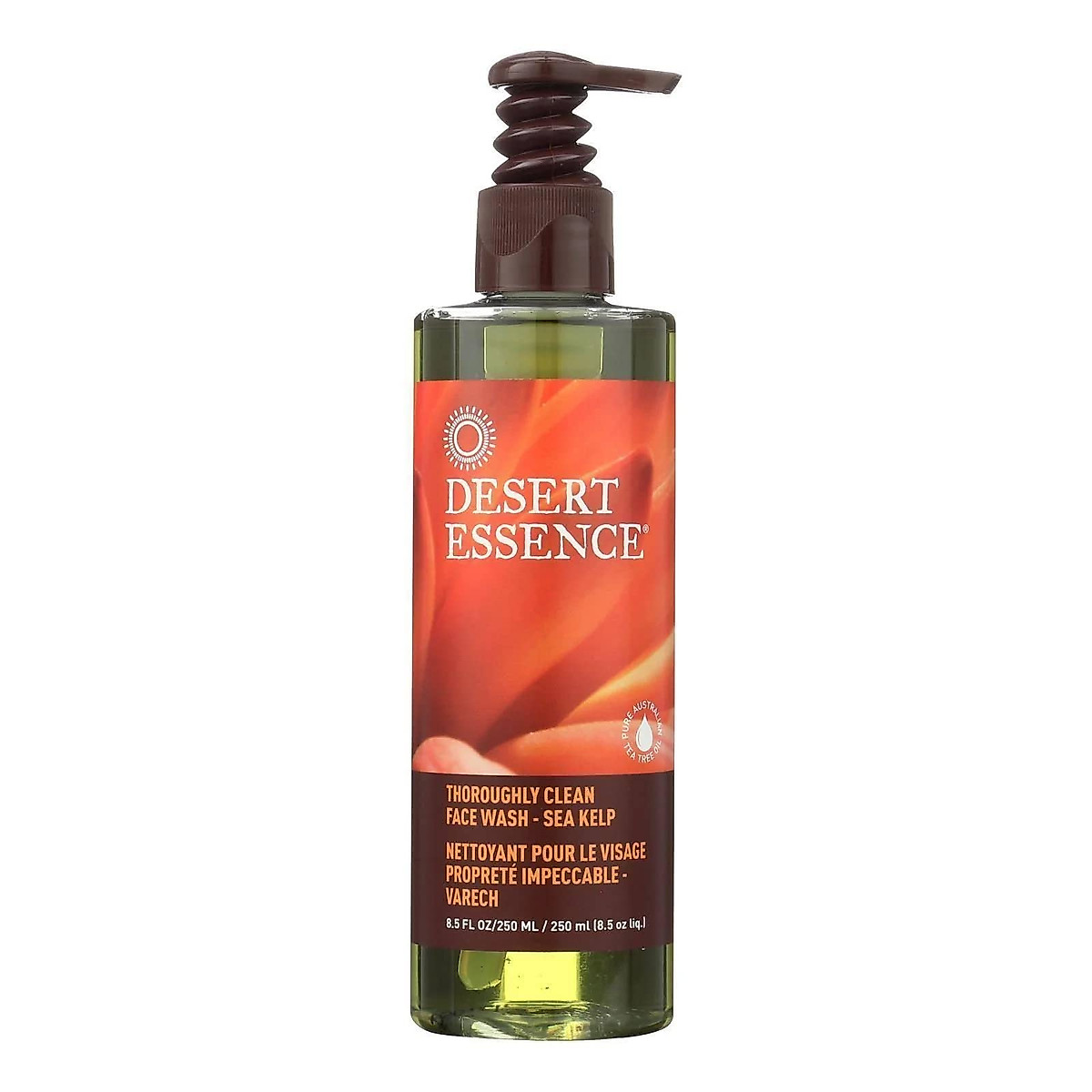 Desert Essence Thoroughly Clean Face Wash with Sea Kelp, Tea Tree Oil, Nourishing Castile Soap, Coconut Oil & More - Gently Remove Dirt & Impurities Without Drying Skin - Vegan, Sulfate Free - 8.5oz