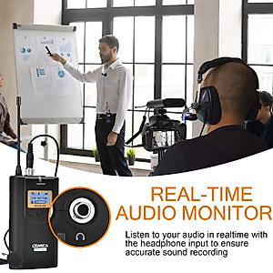 Wireless Lavalier Microphone System, Comica CVM-WM100 UHF 48 Channels Professional Wireless Microphone Compatible with Canon Nikon Sony Panasonic DSLR Cameras,XLR Camcorder,Smartphone etc.