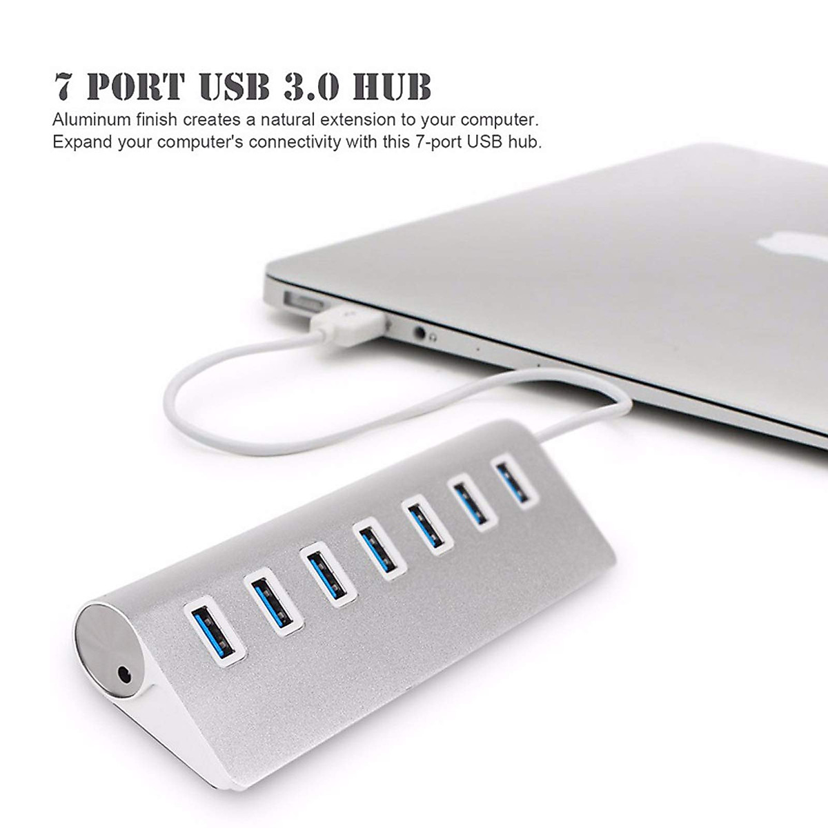 USB Hub, 7-Port Charging Interface Expansion, USB 3.0 High-Speed Data Transmission, for Desktop/Laptop Computers… (Silver)