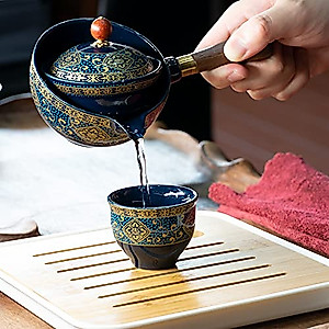 LURRIER Porcelain Chinese Gongfu Tea Set,Portable Teapot Set with 360 Rotation Tea maker and Infuser,Portable All in One Gift Bag for Travel,Home,Gifting,Outdoor and Office (Floral Blue)