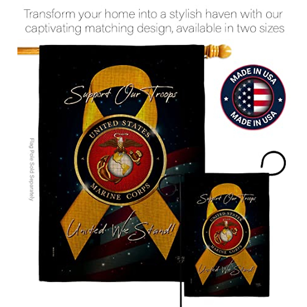 Breeze Decor Support Marine Corps Burlap House Flag Set Armed Forces USMC Semper Fi United State American Military Veteran Retire Official Banner Small Garden Yard Gift Double-Sided, Made in USA