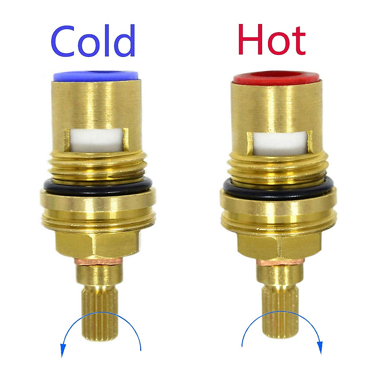 HGB VERIMP Pair of Replacement Brass Ceramic Disc Stem Cartridge, Faucet Valve, Quarter Turn, 1/2" X 53mm x 12mm Spline Length, 20 Teeth