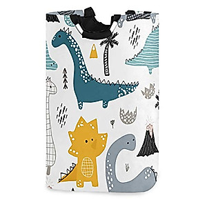 OREZI Creative Childish Dinosaur Laundry Hamper,Waterproof and Foldable Laundry Bag with Handles for Baby Nursery College Dorms Kids Bedroom Bathroom