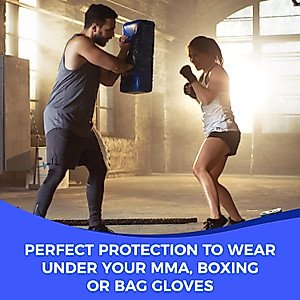 DEFY Padded Inner Gloves Quick 75cm long strap – Inner boxing gloves Gel padded knuckle protection – Elasticated boxing hand wraps for MMA Muay Thai Kickboxing Martial Arts Pair (Blue, Large)