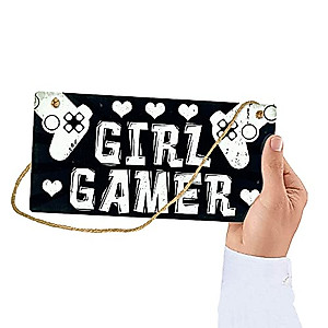 Putuo Decor Game Room Decor, Funny Wall Sign for Bedroom, Living Room, Teen Room, Gift for Gamer, Boys, Girls, 10x5 Inches Hanging Sign - Girl Gamer