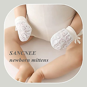 SANCNEE White Baby Mittens With String 0-6 Months,Newborn Gloves Boys Girls 4 Pairs…