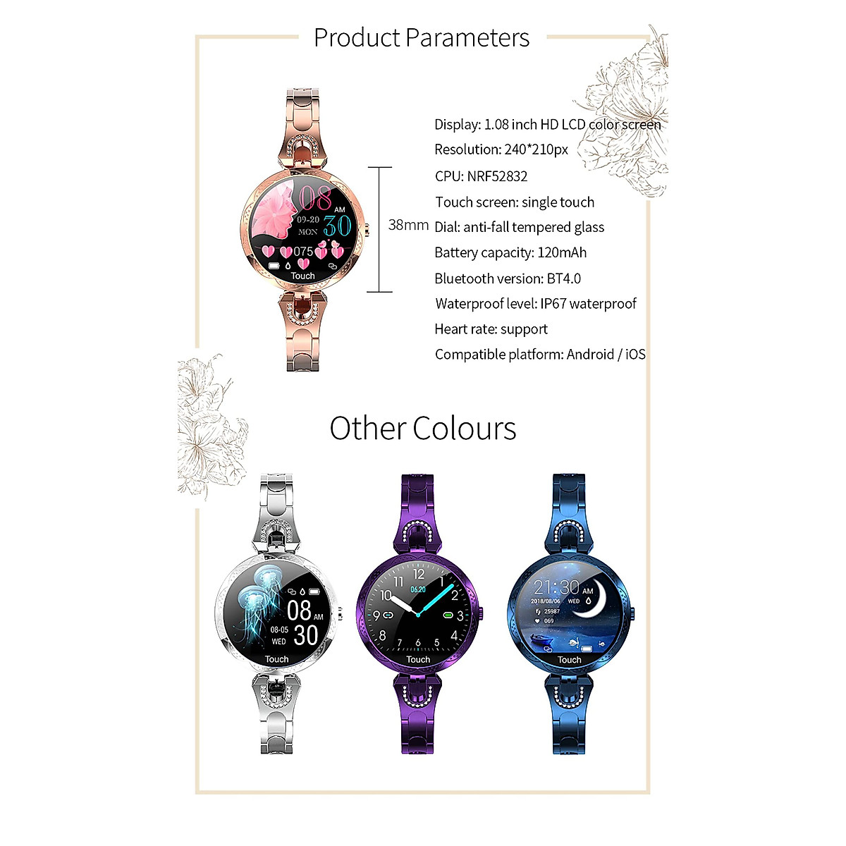 Smart Watches for Women Android Phone for Samsung IOS iPhone, IP67 Waterproof Smartwatches w/Blood Pressure Monitor, Bluetooth Activity Fitness Tracker Wristband Pedometer for Sleep, Silver