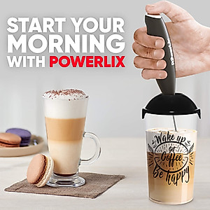 PowerLix Milk Frother Handheld Battery Operated Electric Foam Maker For Coffee, Latte, Frappe, Matcha, Drink Mixer With Stainless Steel Double Whisk, Mini Hand Held Machine, Foamer Cup Included