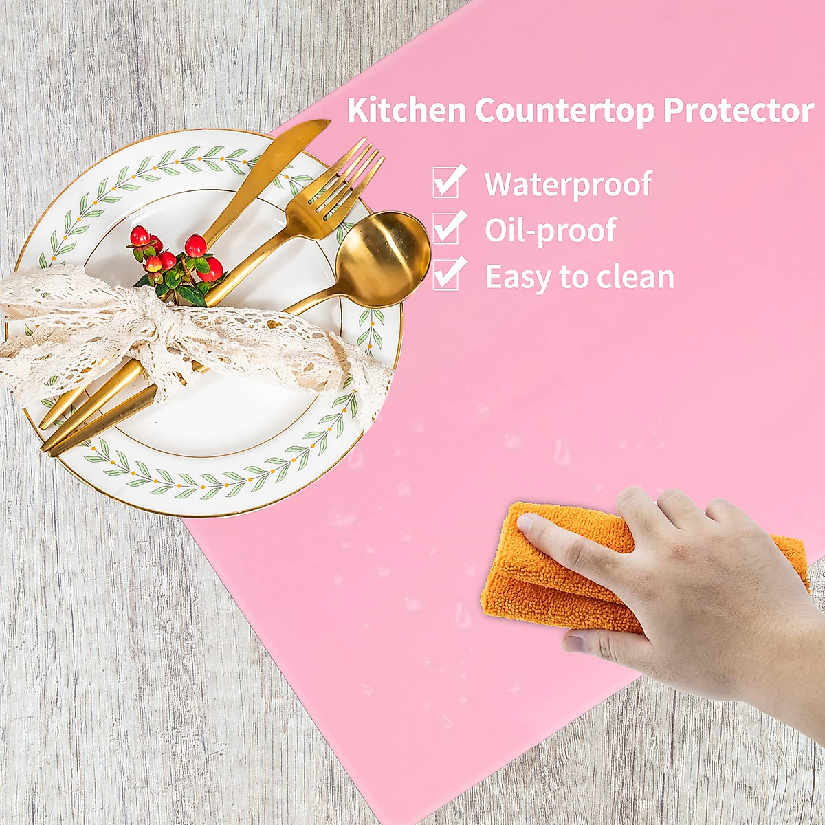 Ganwawo 4Pcs Refrigerator Liners,Washable Silicone Refrigerator Mat,Placemats for Dining Table,Suitable for Drawer/Cabinet Shelf Mat/Dinner Mat, Can Cut Refrigerator mat (Pink)