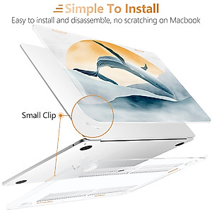 Yebiseven Case for MacBook Air 15 inch M3/M2 2024 2023 Released Model A3114/A2941, Plastic Hard Shell Laptop Case with Keyboard Cover & Trackpad Film & 2 OTG Adapters, Art Whale