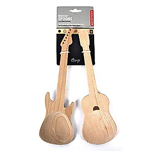 Kikkerland Guitar Shape Rockin Wooden Novelty Spoons- Heat Resistant, Set of 2