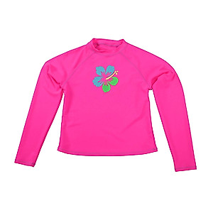 Dayu Girls' Long Sleeve Rashguard Swim Shirt UPF 50+ Neon Pink 10-12