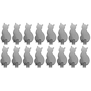 Zerodeko 16 Pack Adhesive Hooks Hat Hooks Hanger for Wall, Waterproof Stainless Steel Wall Hangers Sticky Hooks for Hanging Bathroom Kitchen Stick on Wall Hooks Cute Cat Shape