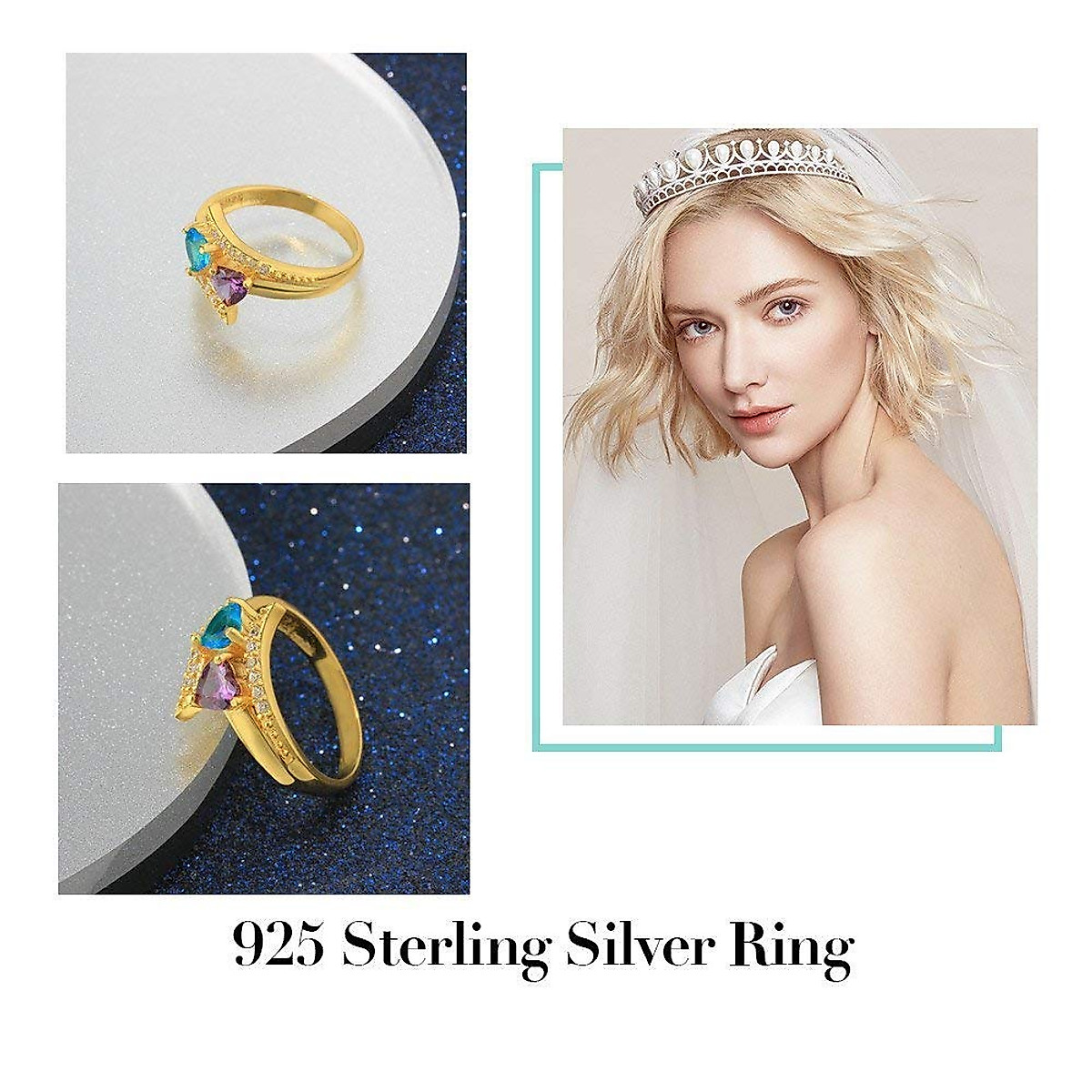 Lam Hub Fong Gifts for Mom Mothers Ring Personalized 2 Birthstones for Women Custom 2 Names Promise Rings for Her Mothers Day Ring Christmas Gifts Grandmother Wife (Gold,8)