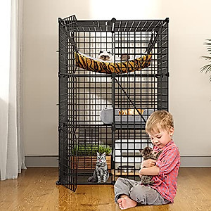 YITAHOME Cat Cage Indoor Catio DIY Cat Enclosures Metal Cat Playpen 3-Tiers Kennels Pet Crate with Extra Large Hammock for 1-2 Cats, Rabbit