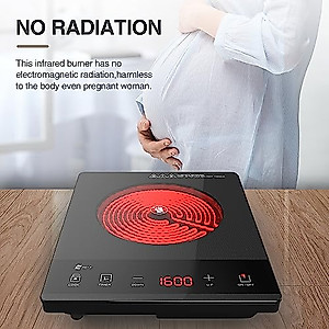 KOCONIC 1600W Single Burner,Electric Cooktop,Hot plate for cooking,Electric Stove With Timer and Touch Control,No Radiation to Protect Family Health Grey…