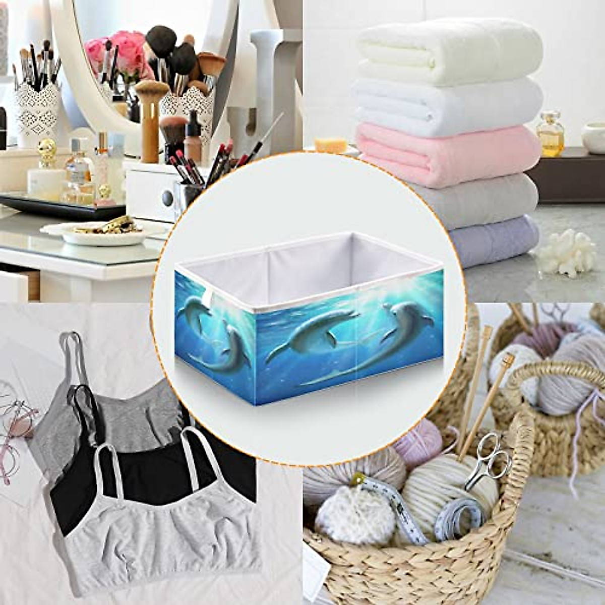 Kigai Dolphins Cube Storage Bins - 11x11x11 in Large Foldable Cubes Organizer Storage Basket for Home Office, Nursery, Shelf, Closet
