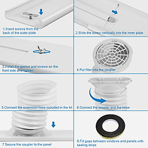 Portable Air Conditioner Window Vent Kit with 5.9" Exhaust Hose, Portable AC Seal Kit for Sliding Window with 4 Plates, Universal Coupler Fits 5.9 & 5.1 Inch Diameter Exhaust Hose