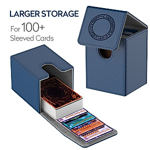 Bheddi Card Deck Box compatible with YGO Cards, Card Holder Cases with 2 Dividers per Holder, Large Size Fit 110 Cards (Spellbind) (Blue)