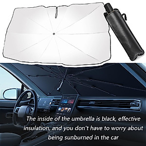 IHOTDER Cool Windshield Sun Shade Umbrella - New Titanium Silver Reflector Blocks 99% of UV Through Automotive Glass - Summer Car Essential Windshield Cover with Opening Design, 55.12*30.7*0.3inch