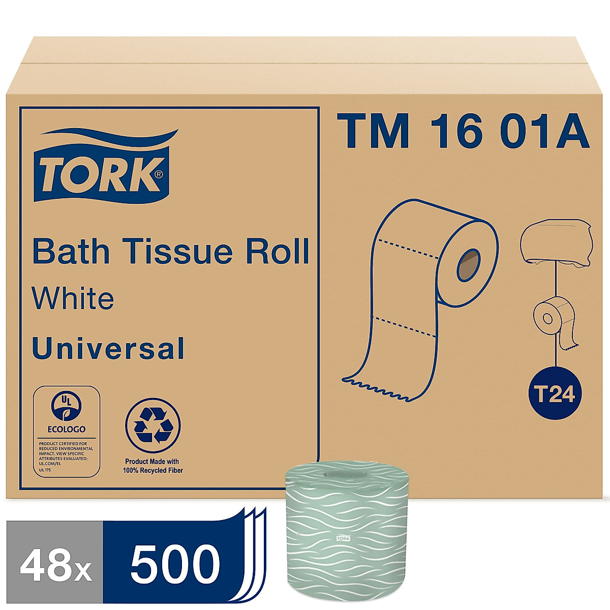 Tork Universal Bath Tissue Roll, 2-Ply, 48 rolls, 500 sheets, TM1601A, White