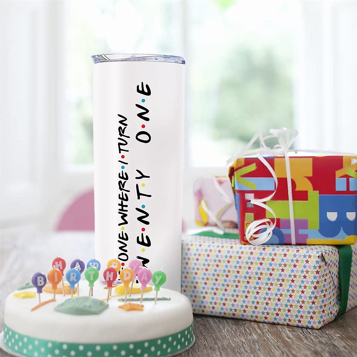 21st Birthday Gifts For Her 21st Birthday Decorations For Her 20 OZ White Skinny Wine Tumbler Turn 21 Travel Cup With Lid Straw Happy 21 Year Old Bday Presents For 2003 Born Women Girls Female