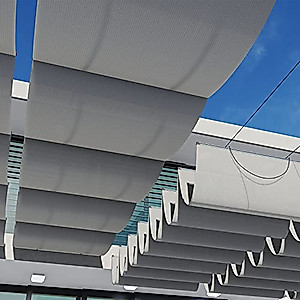 Coarbor 3'Wx16'L Pergola Shade Cover Retractable Shade Awning Slide Flexible Canopy for Patio Deck Porch Hang Down U Shape Wave Shade Cover Wire Cable Hardware Included Light Grey