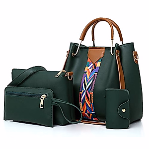 Women Fashion Handbags Large Capacity Color Contrast Bag Wallet Tote Bag Shoulder Bag Top Handle Satchel Purse Set 4pcs