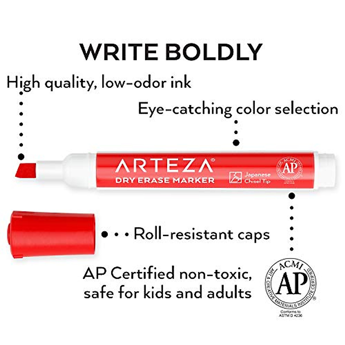 Arteza Dry Erase Markers, Bulk Pack of 52, Chisel Tip, 4 Assorted Colors with Low-Odor Ink, Whiteboard Markers, Back to School Supplies for Classroom, Office, or Home