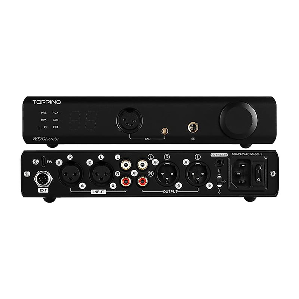Topping A90 Discrete Fully Discrete Balanced Headphone AMP NFCA 4-Pin-XLR 4.4 Balanced 6.35mm SE Output Pre-Amplifier 2 * 9800mW 2 Gain Settings Headphone AMP Headphone Amplifier(Black)