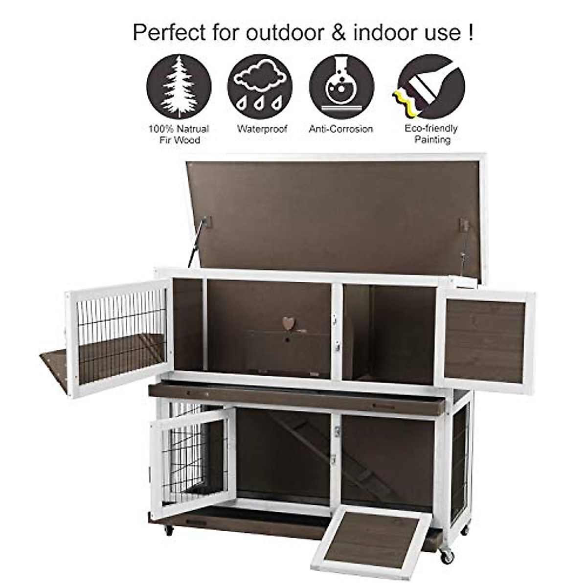 Rabbit Hutch Bunny Cage Indoor Outdoor Guinea Pig Cage with Deep No Leakage Pull Out Tray,2 Story