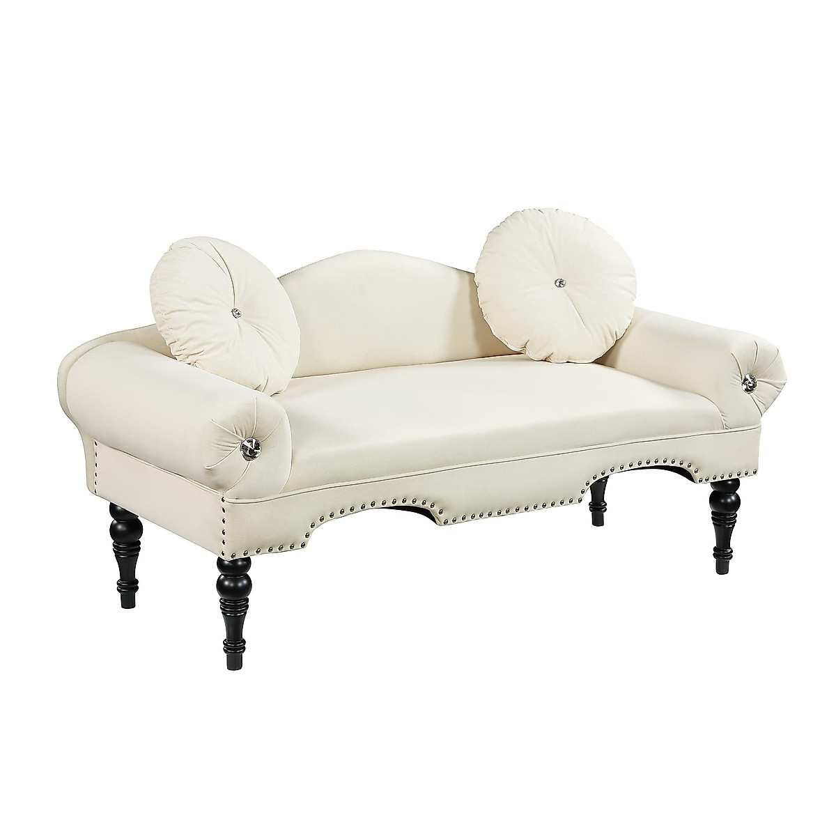 Homtique 54 Inches Velvet Loveseat with Rolled Arm,Mid Century Modern 2 Seater Couch Settee Sofa Entryway Bench with 2 Round Pillows for Living Room Bedroom Small Space (Beige)