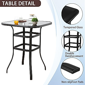 ARTLOFT 3 Piece Patio Bar Set Outdoor High Top Table and Chairs 360° Swivel Chairs Tall Patio Table with Tempered Glass Top Outdoor Bistro Furniture for Porch, Yard, Garden, Balcony, Deck (Grey)